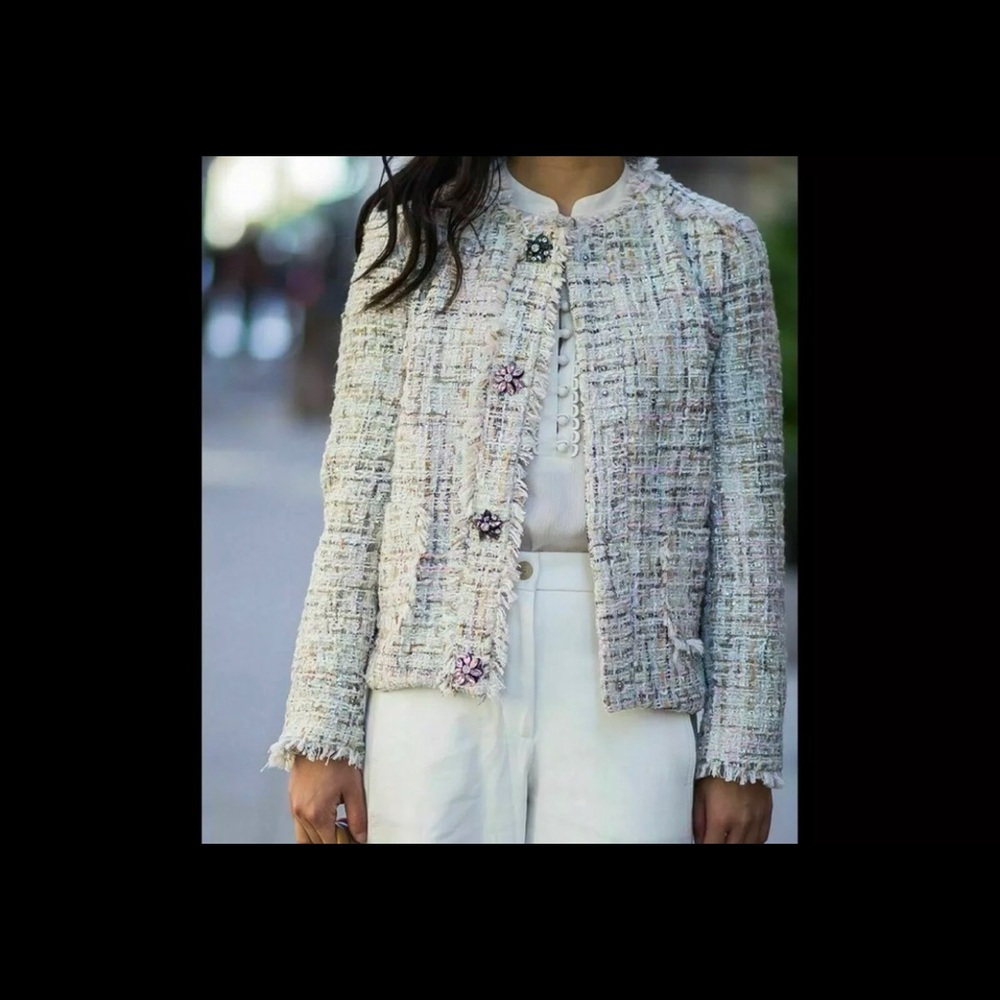 Zara Tweed Jacket With Crystal Button - Gem